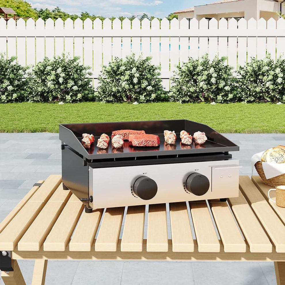 17 Inch Portable Stainless Steel Gas Griddle Outdoor Tabletop Grill, 2 ...